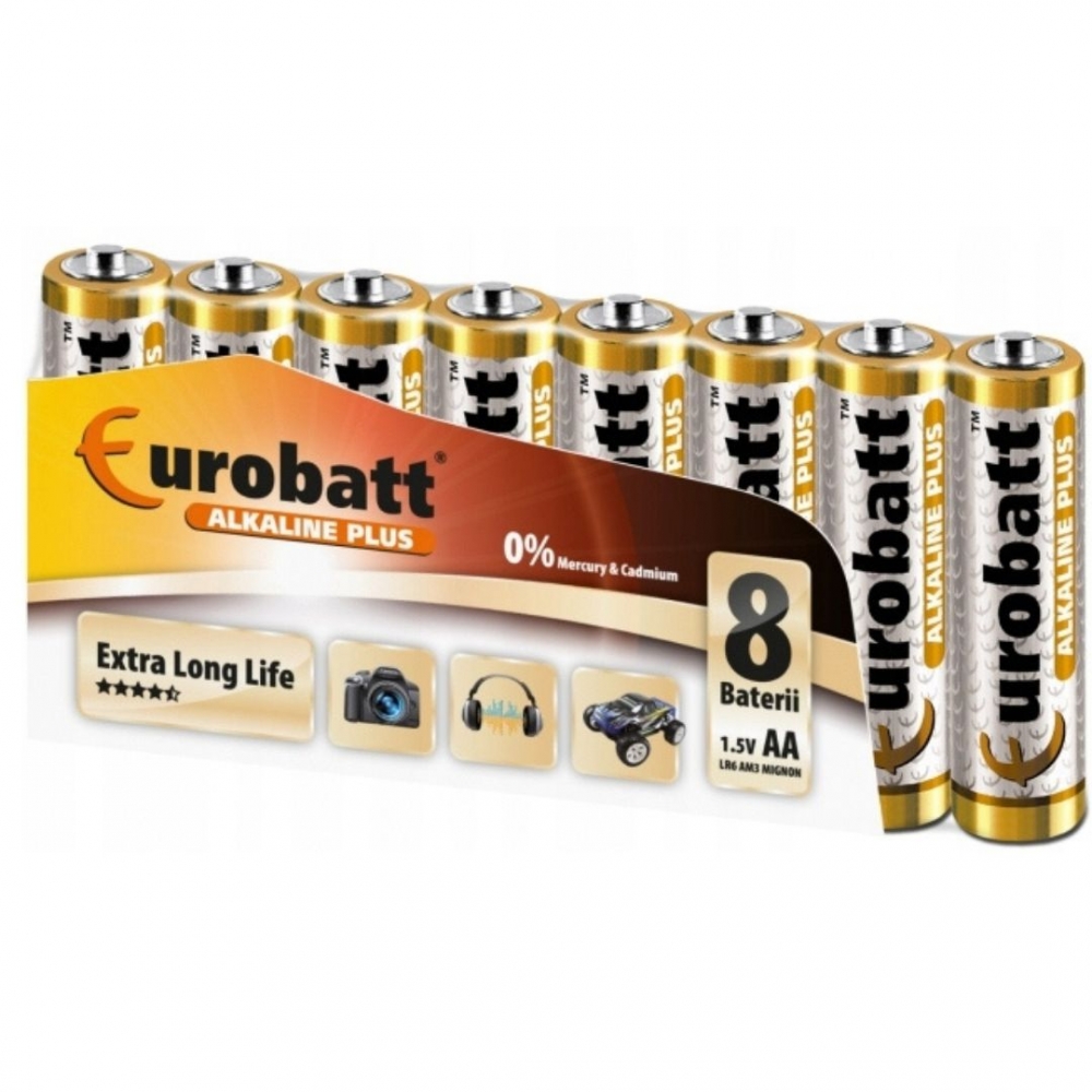 Eurobatt Alkaline Plus R6 baterijas AA 8-paka, Preces no Vācijas, Preces no Eiropas - e-vengo